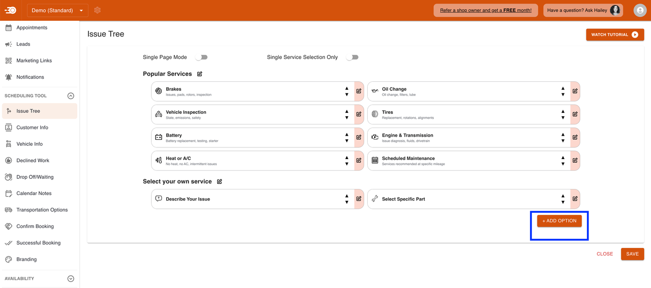 Customizing Your Issue Tree - Scheduling Tool Services